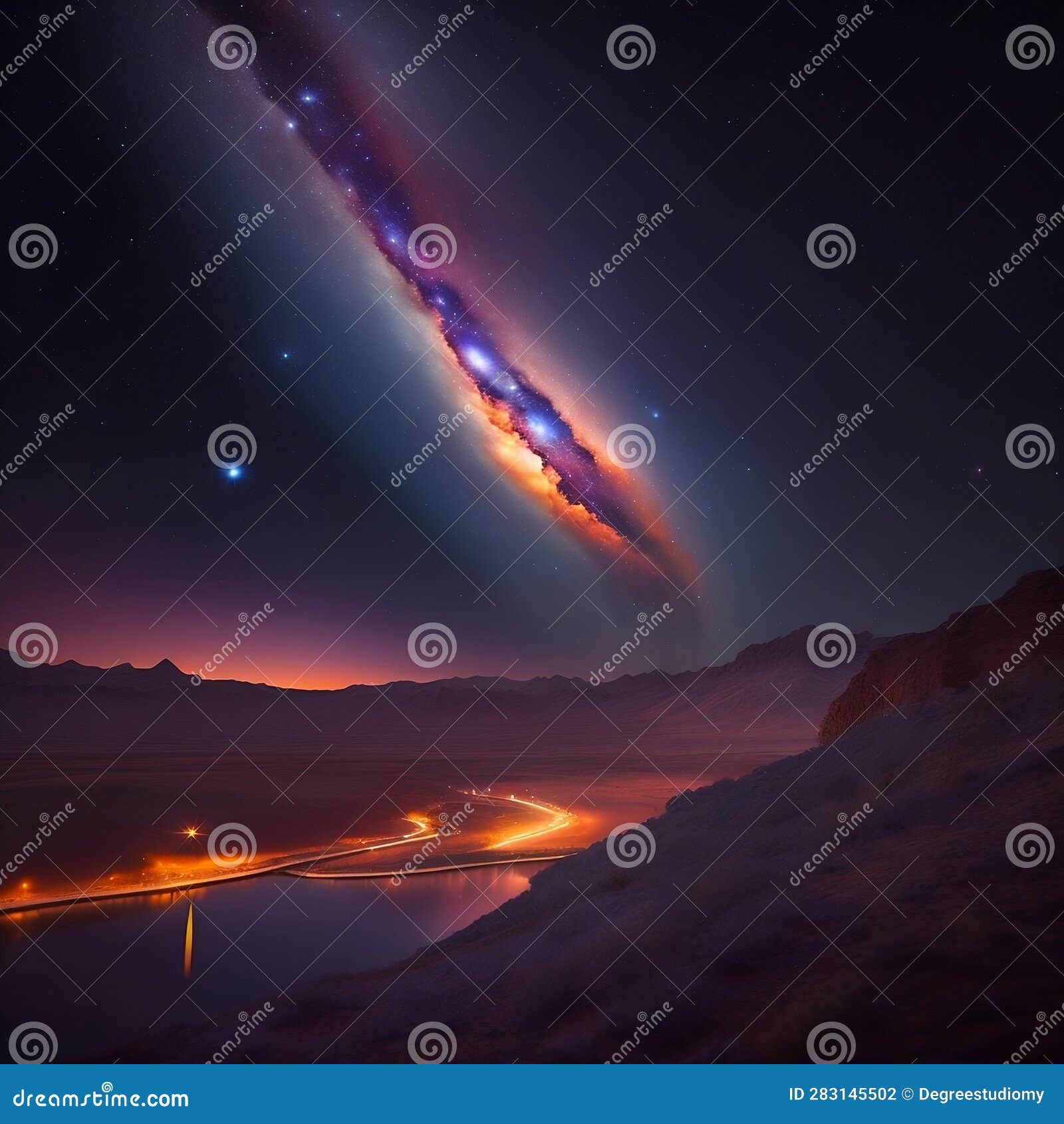 Andromeda Galaxy in the Night Sky Landscape. Generative AI. AI Stock ...
