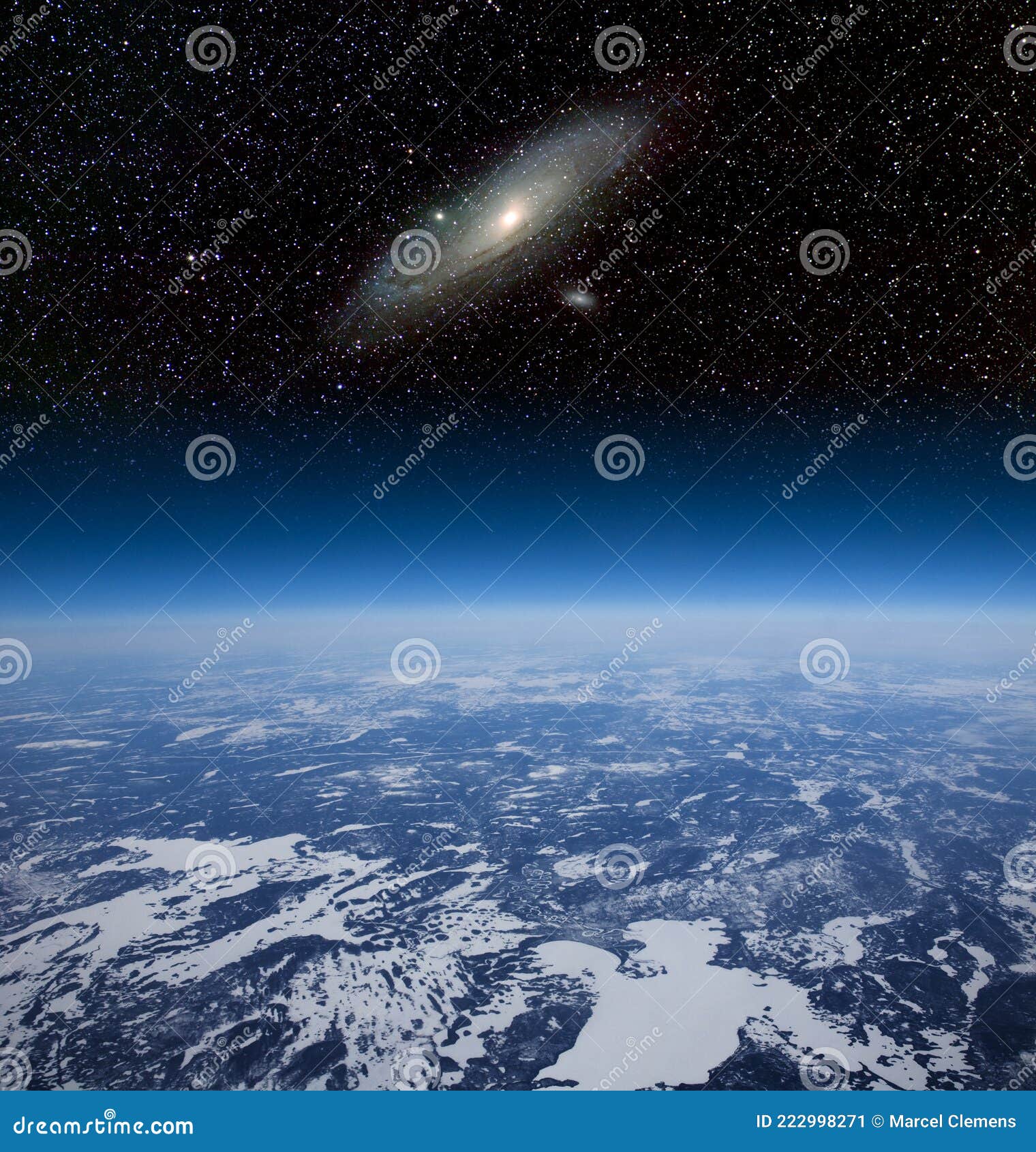 Andromeda Galaxy Over the Frozen Earth Stock Image - Image of nebula ...