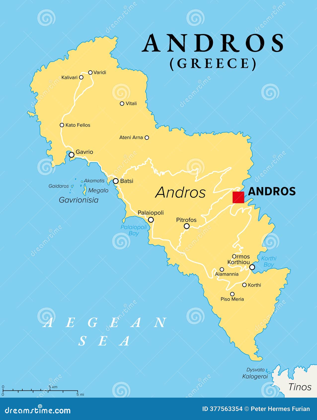 Kos, Or Cos, Greek Island, Part Of Dodecanese Islands, Political Map ...