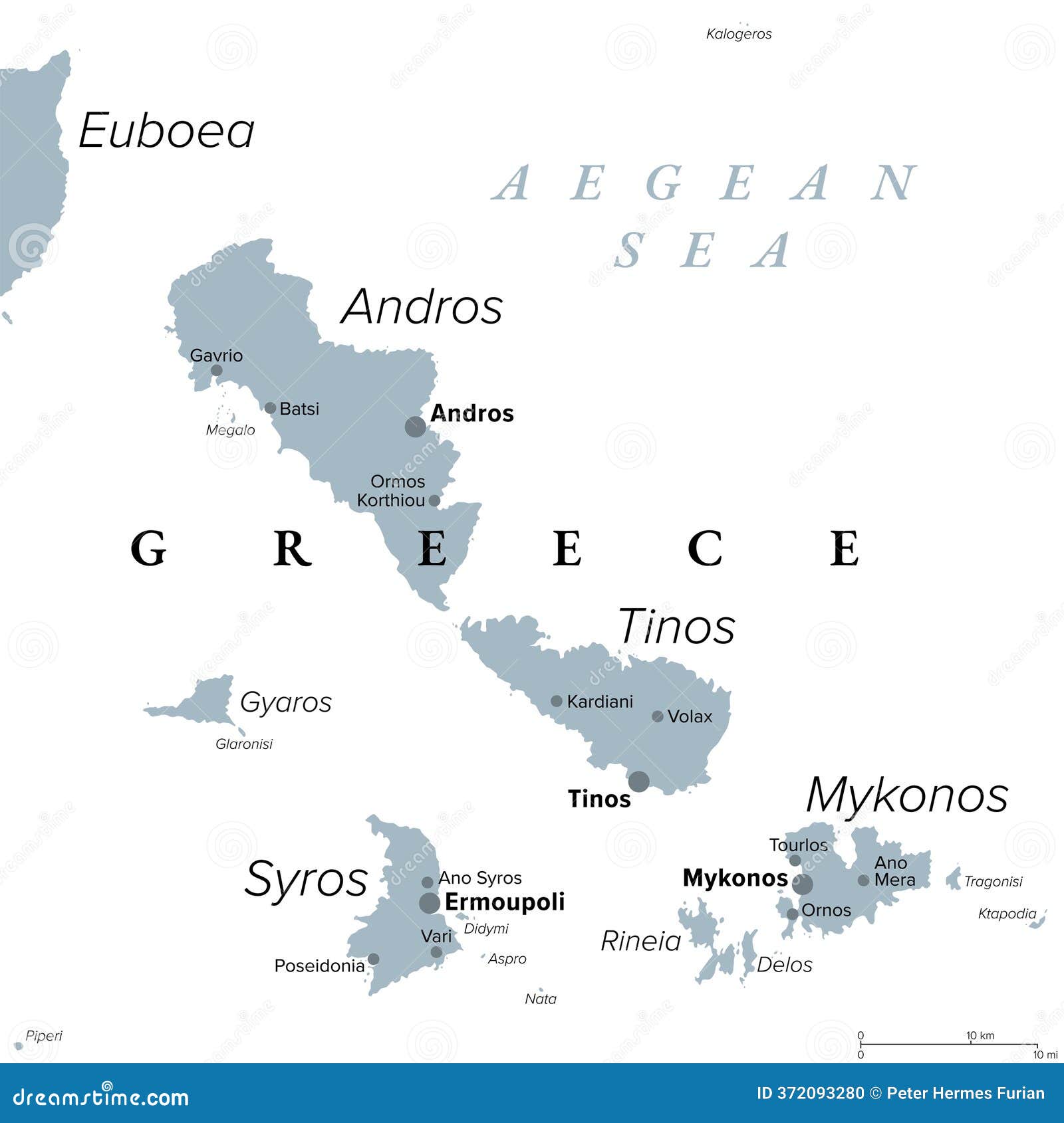 Andros, Mykonos, Tinos, And Syros, Greek Islands, Political Map Vector ...
