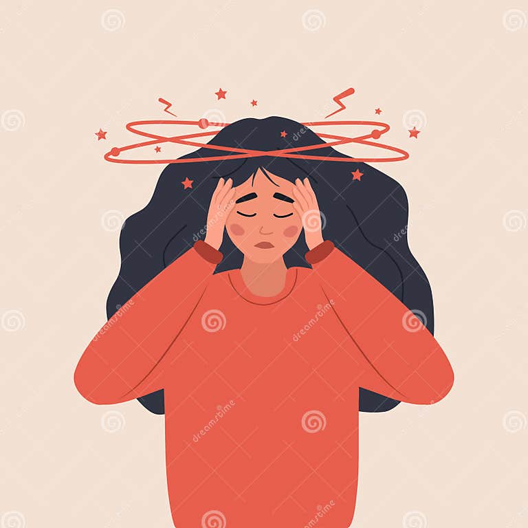 Anemia Concept Sad Woman With Dizziness Unhappy Girl Suffers From
