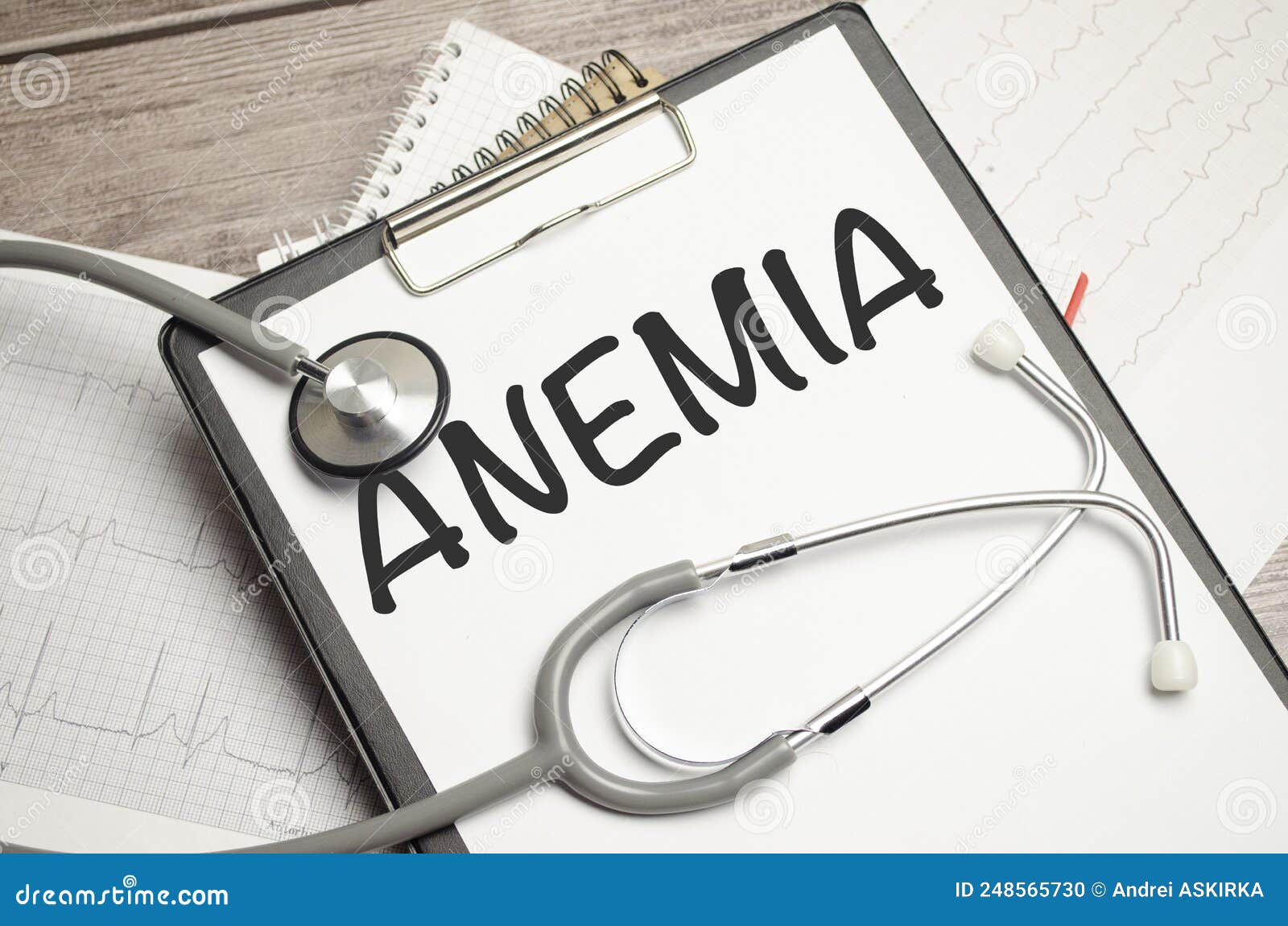 ANEMIA- Text on Medical Folder with Documents and Stethoscope on White ...