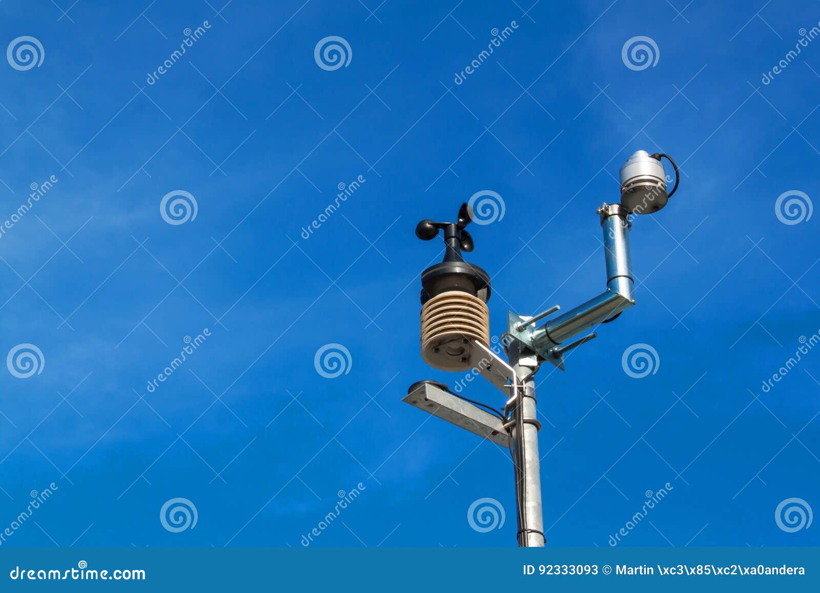 Anemometer on Blue Sky. Weather Measuring Instrument Wind Cup Meter and ...