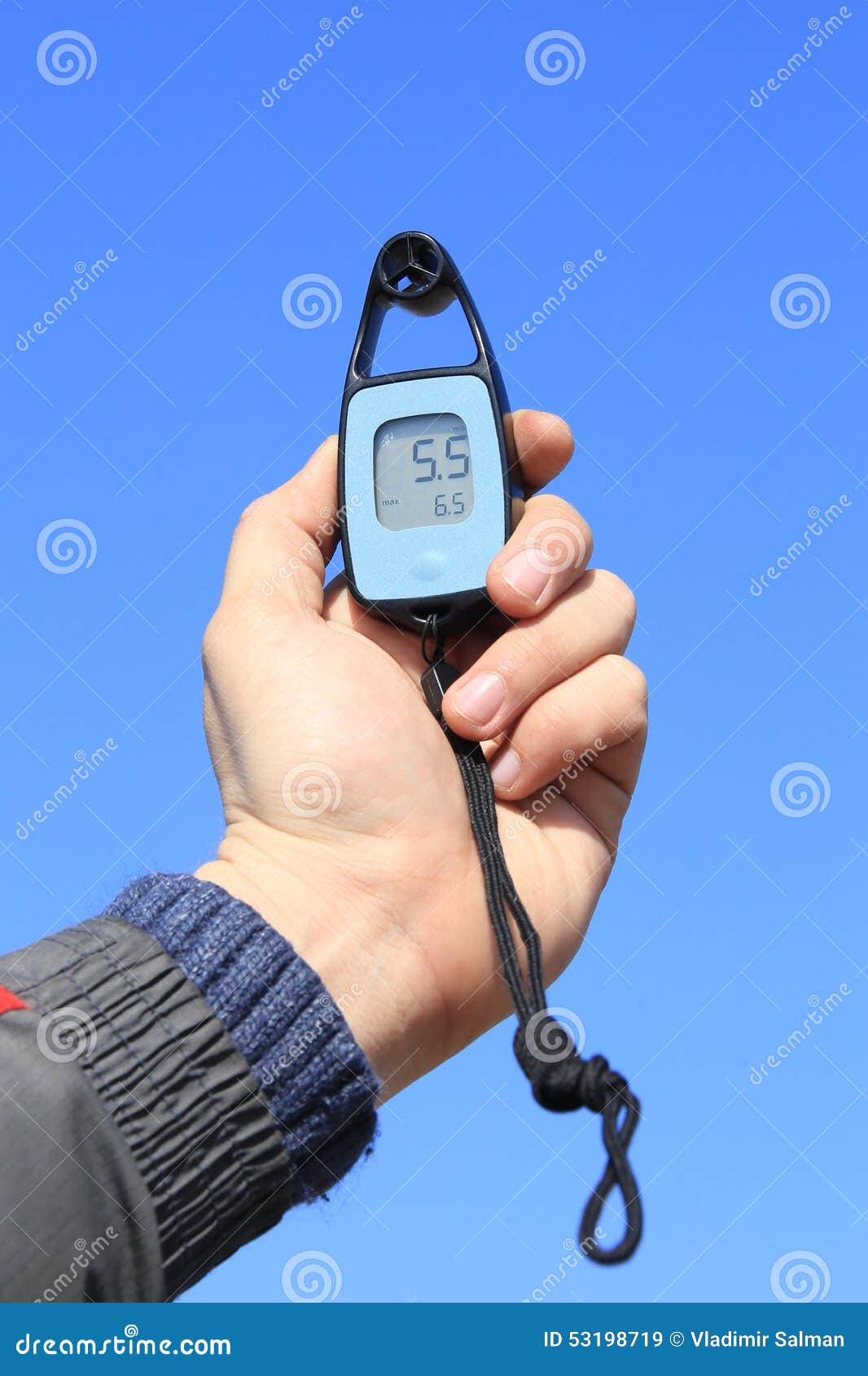 Anemometer in the hand stock image. Image of close, clouds - 53198719