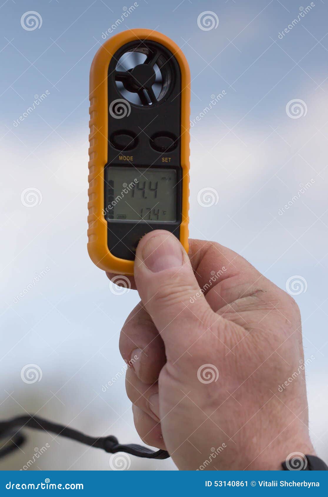 Anemometer in the Hand of Man, Wind Speed 14.4 Ms Stock Image - Image ...
