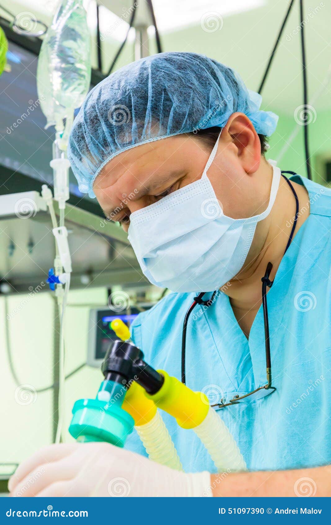Anesthesiologist in Operation Room Stock Photo - Image of protective ...