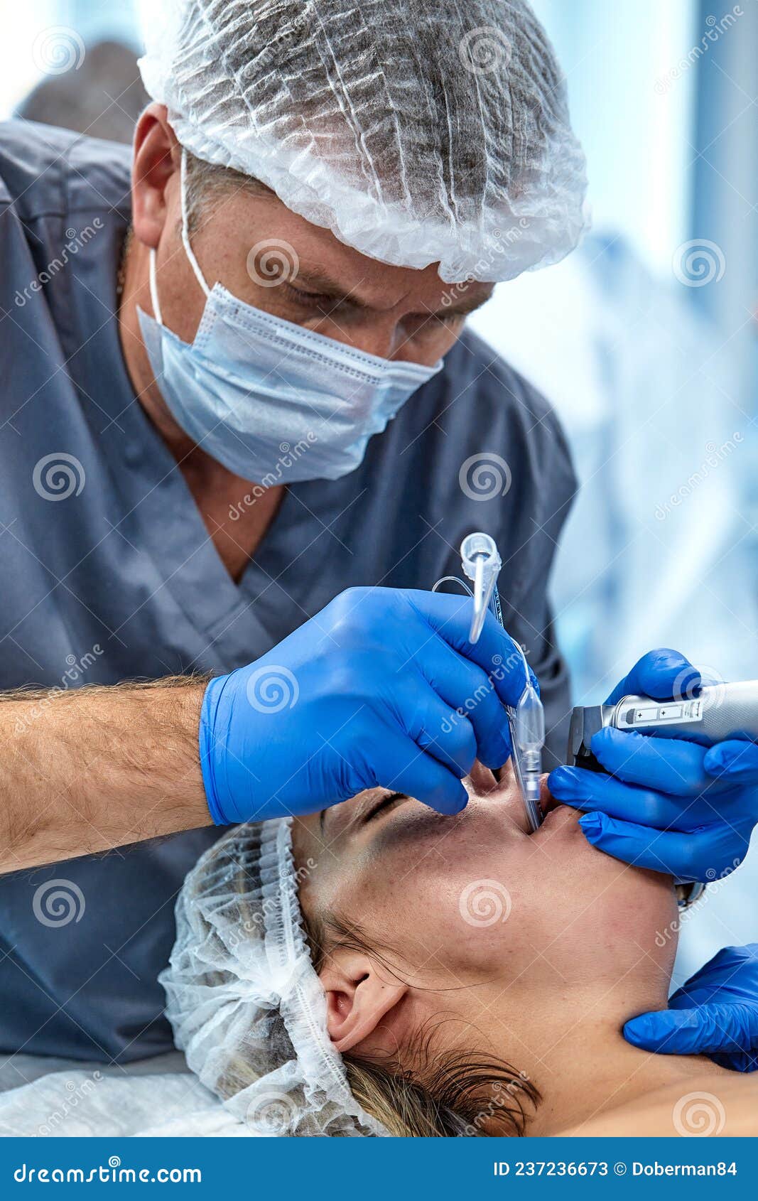 Anesthesiologist Performs Tracheal Intubation for Patient in Operation ...