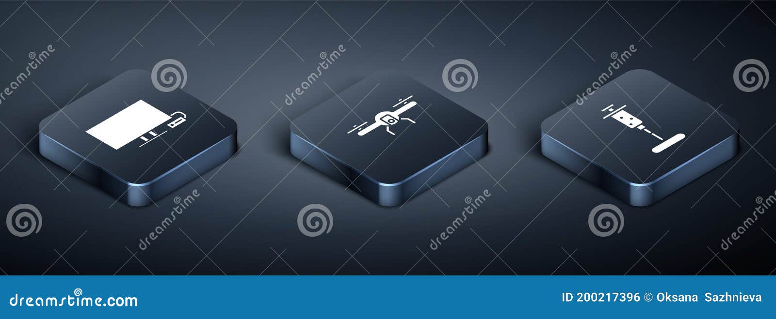 Ange Isometric Smart Tv, Syringe Och Drone-flygningsikon Vector Vektor ...