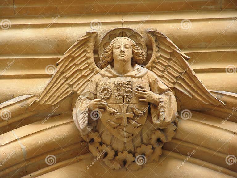 Angel on the Arch with Shield Stock Image - Image of design, carving ...