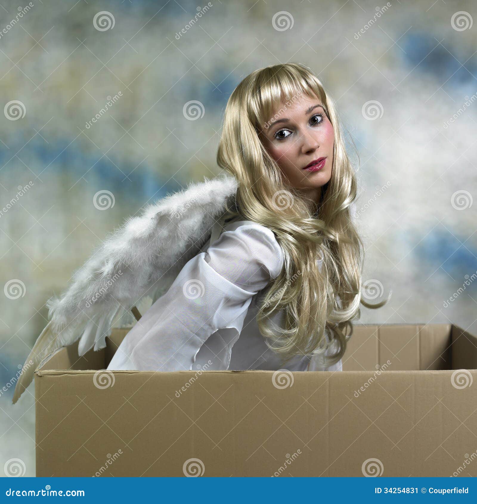 Angel in box stock image. Image of posing, myths, girl - 34254831