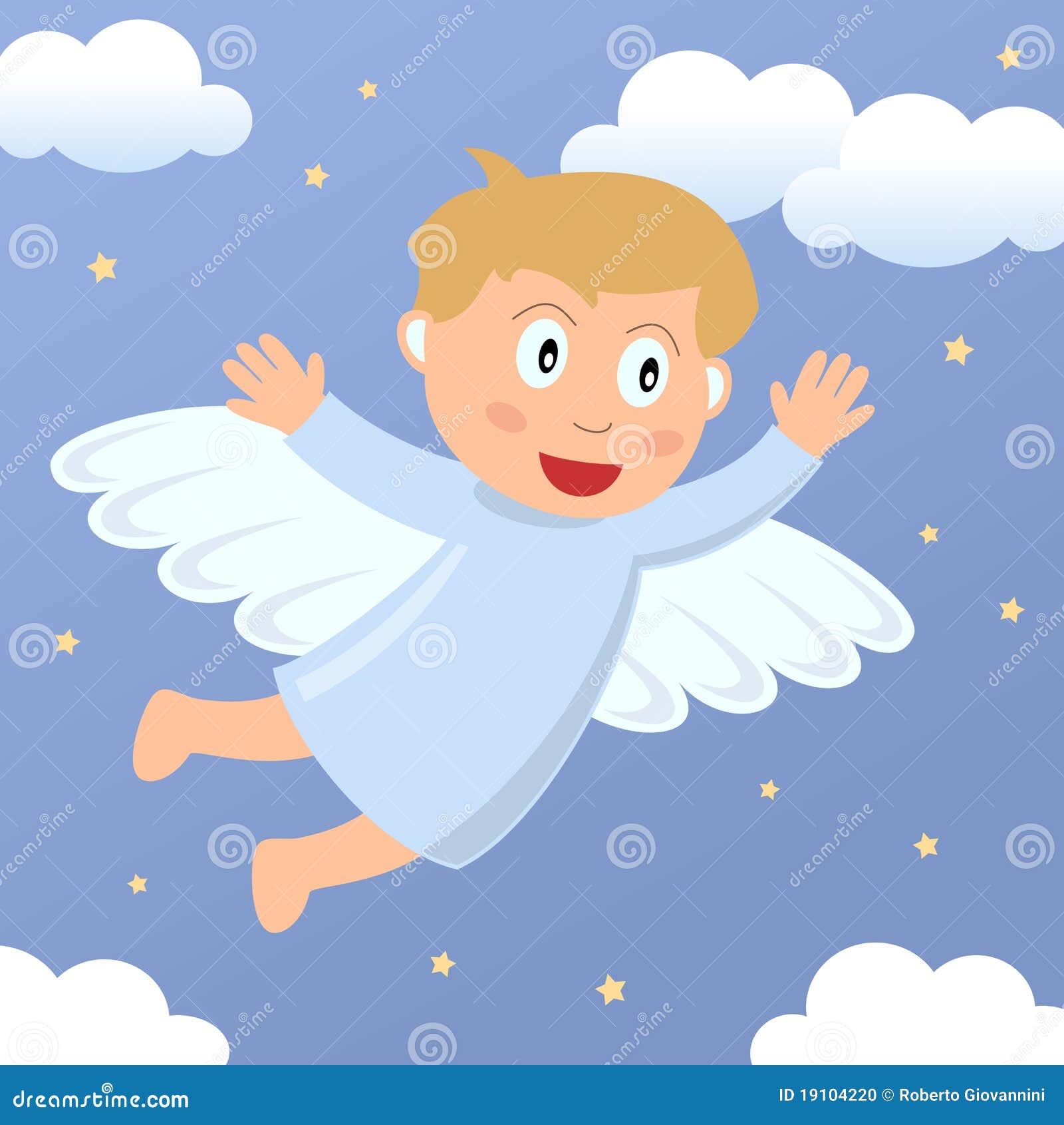 Angel Boy Flying in the Sky Stock Vector - Illustration of sweet ...