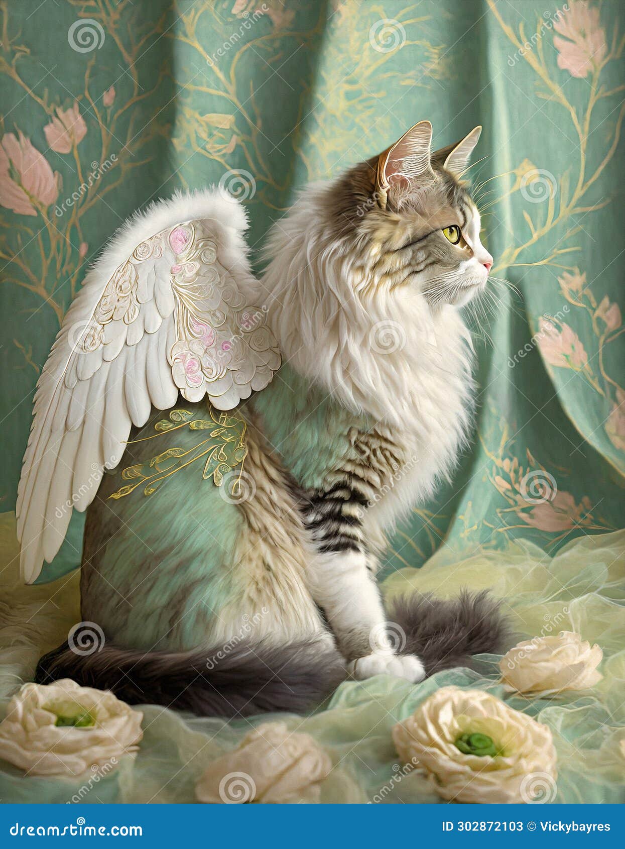 Angel Cat. Cute Angelic Kitty Stock Illustration - Illustration of ...