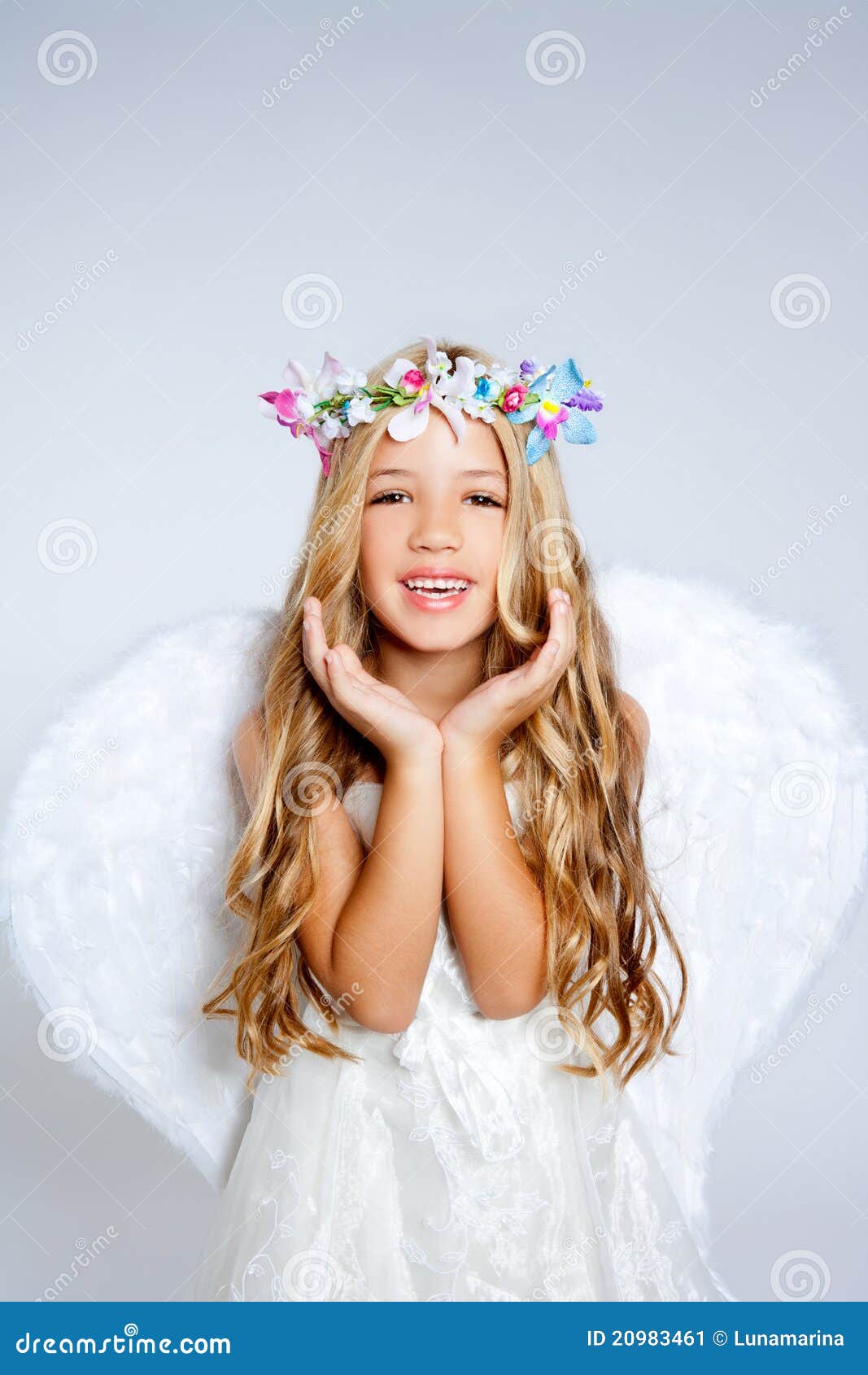Angel Children Girl Open Hands Gesture Stock Image - Image of happy ...
