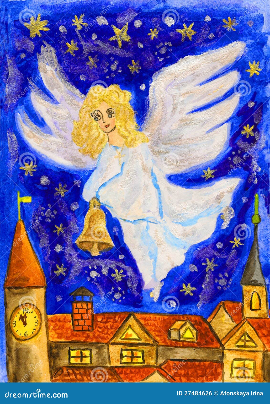 Angel with Christmas Bell, Painting Stock Illustration - Illustration ...