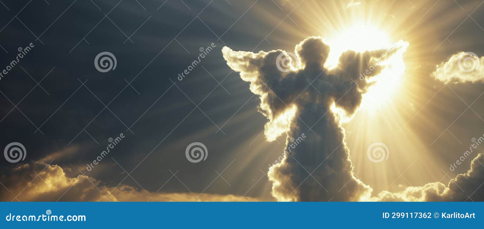 Angel Cloud with Bright Light Rays in the Sky Stock Illustration ...
