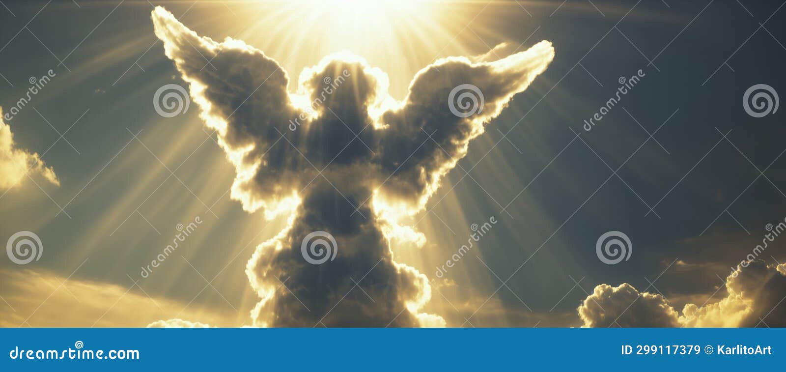 Angel Cloud with Bright Light Rays in the Sky Stock Illustration ...
