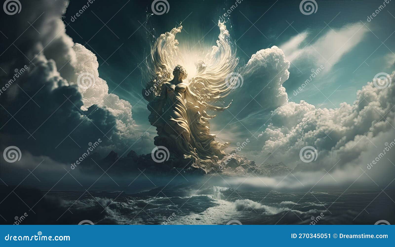 Angel a Cloud and Ocean Background. Generative AI Stock Image - Image ...
