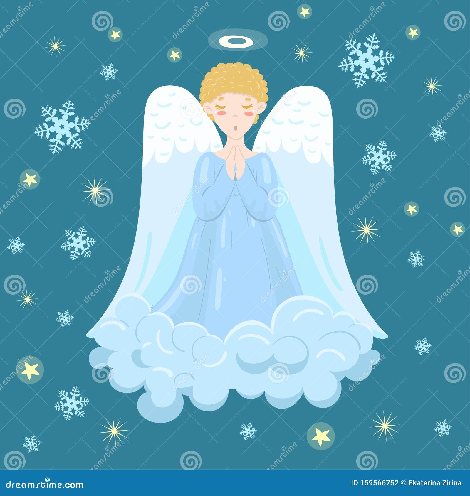 Angel on the Cloud in the Sky Stock Illustration - Illustration of ...