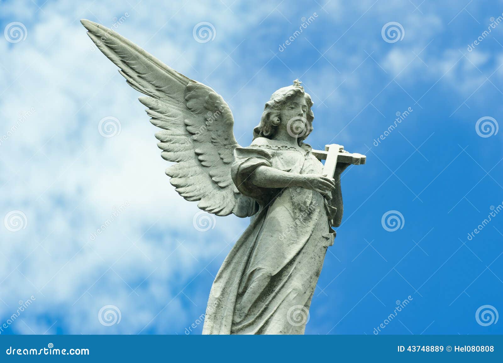 Angel with Cross in Hands and Beautiful Wing on Cemetery La Recoleta ...