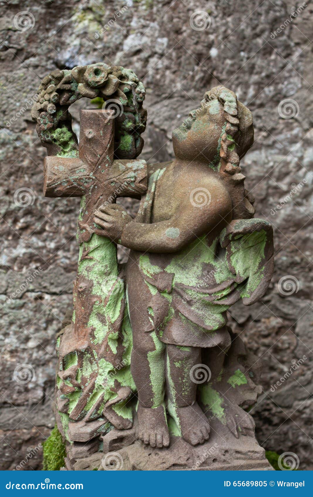 Angel with a Cross Covered with Moss Stock Image - Image of grave ...