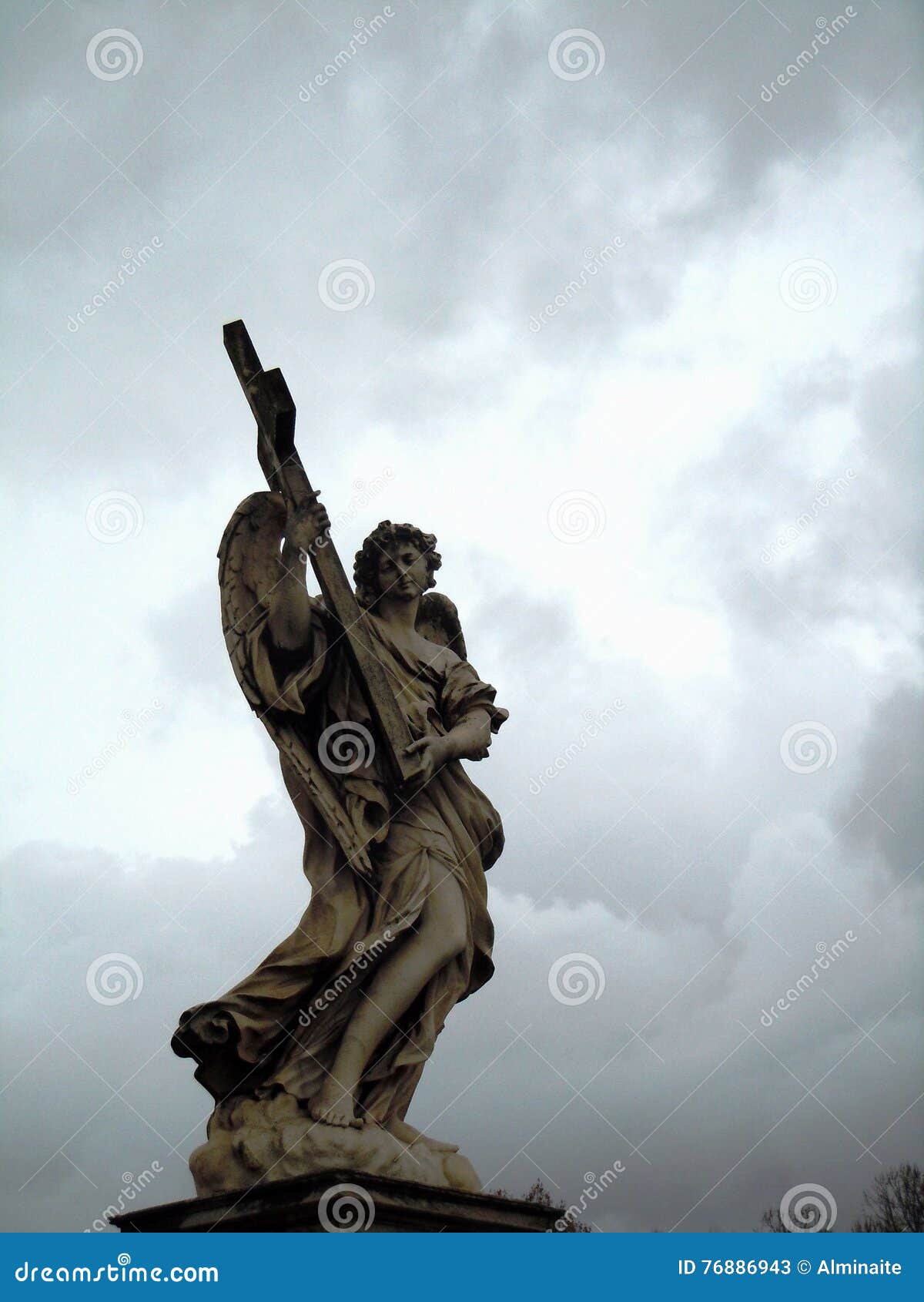 Angel with Cross Statue in Rome Against Dramatic Sky Stock Image ...
