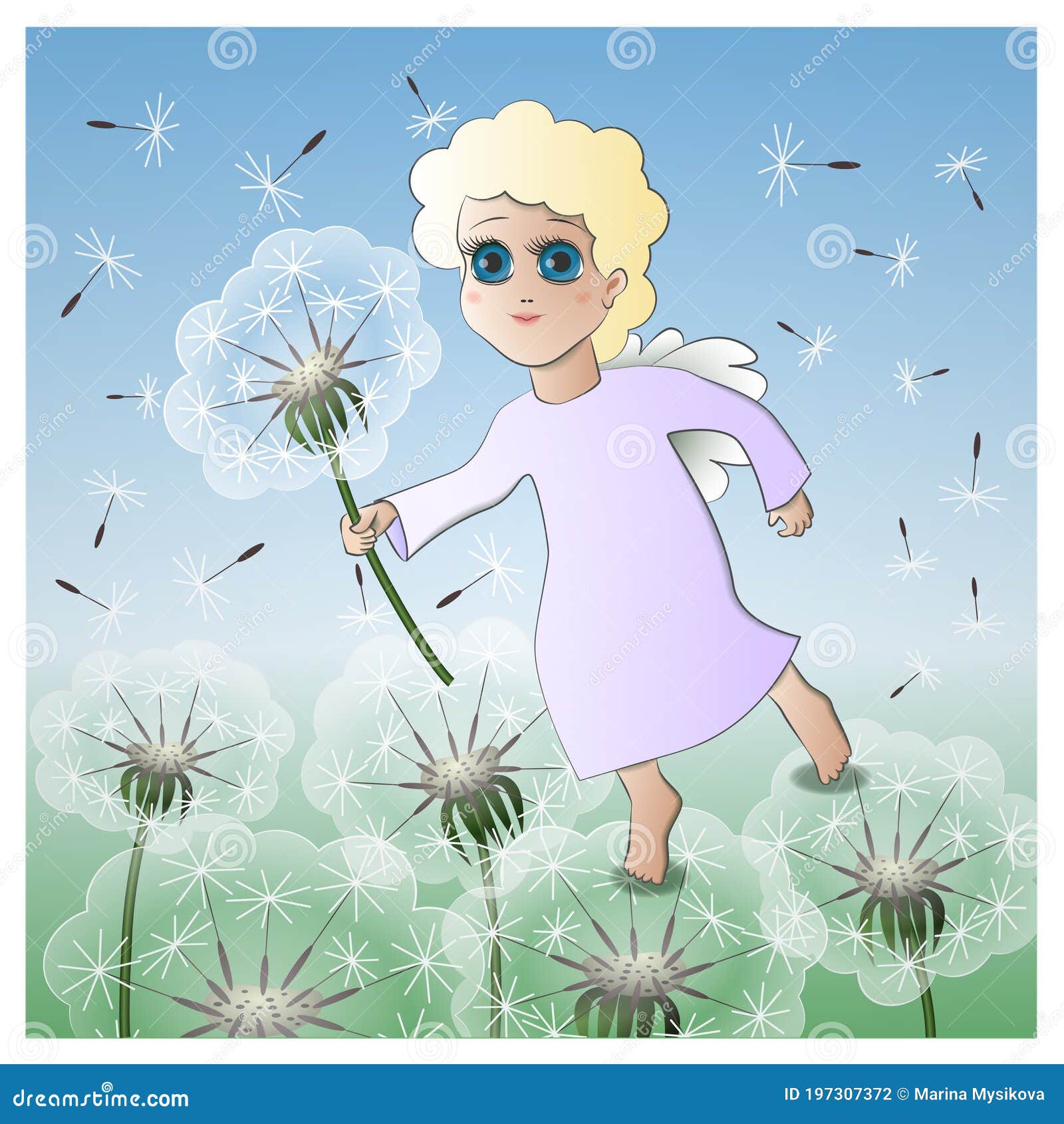 Angel among dandelions stock vector. Illustration of freedom - 197307372