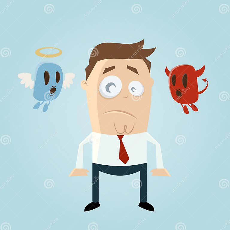 Angel and Devil Affecting a Thoughtful Cartoon Man Stock Vector ...