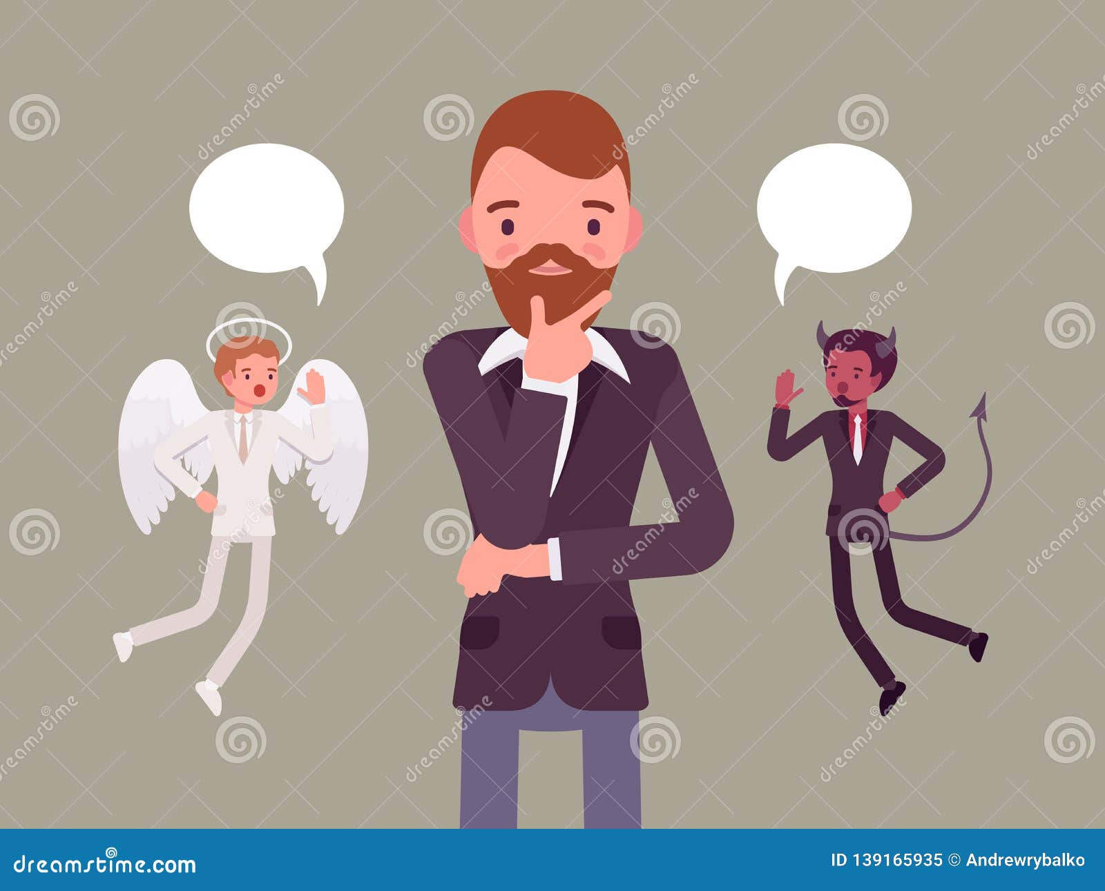 Angel and Devil Hovering Over a Thinking Man Stock Vector ...
