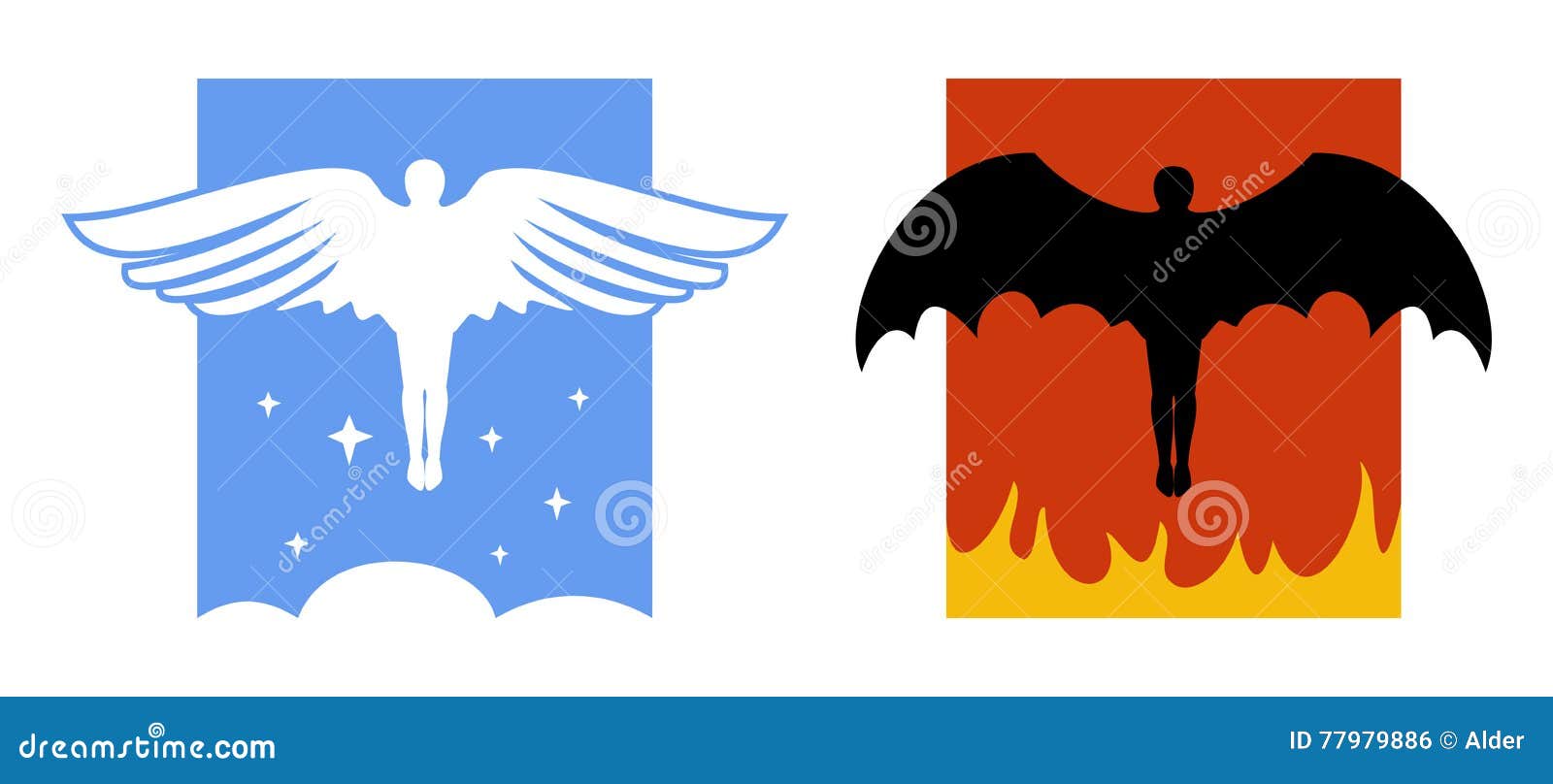 Angel and devil icons stock vector. Illustration of fire - 77979886