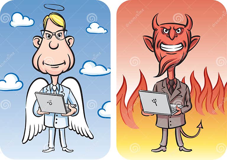 Angel and Devil with Laptop Computers Stock Vector - Illustration of ...