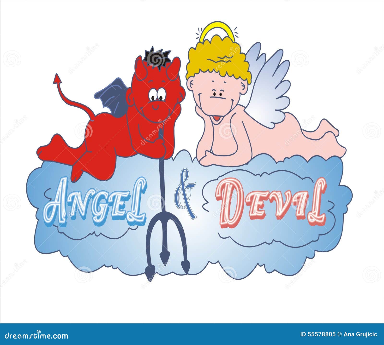 Angel & Devil Playing Together on Cloud Stock Illustration ...