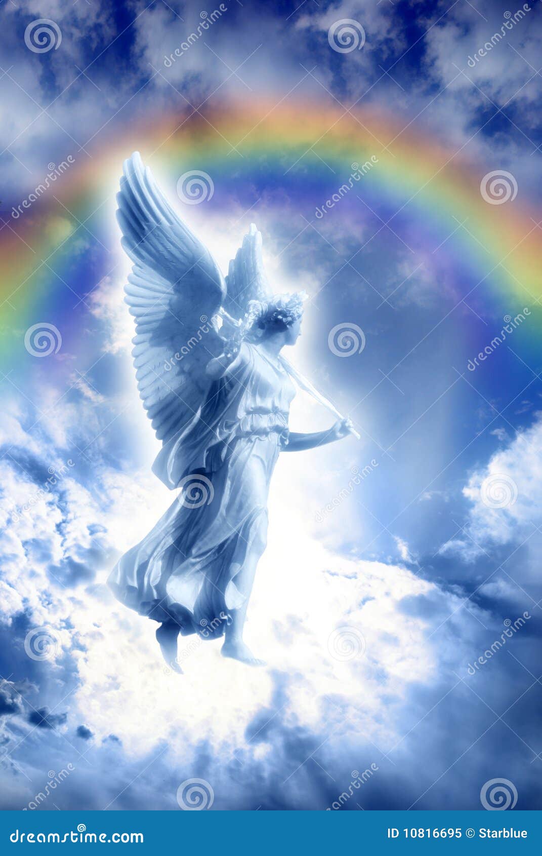 Angel with divine rainbow stock image. Image of concept - 10816695