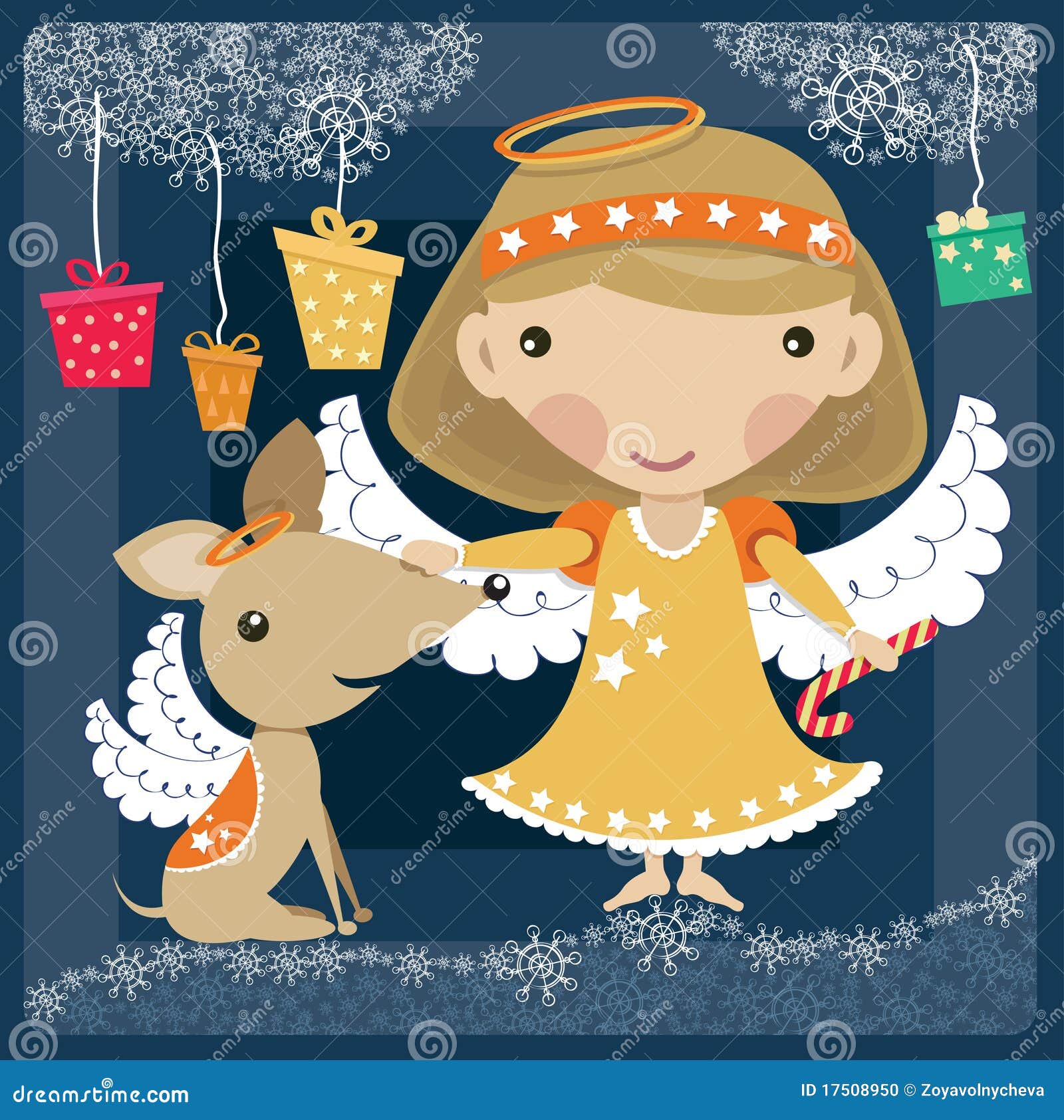 Angel with Dog and Presents Stock Vector - Illustration of angel ...