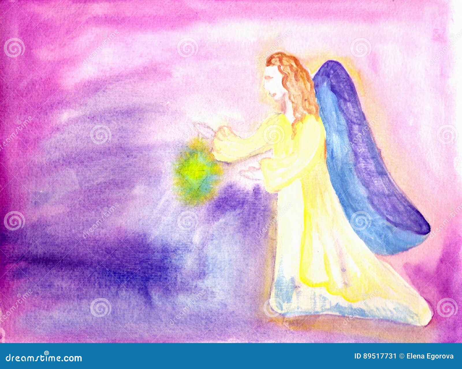 Angel Flies a Watercolor Drawing Stock Illustration - Illustration of ...