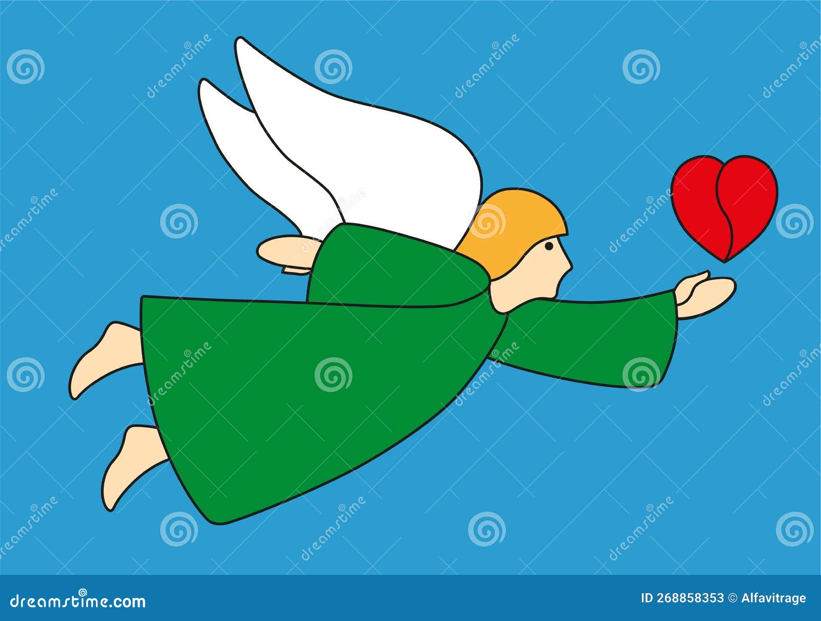 Angel in Flight with Heart. Stock Vector - Illustration of green ...