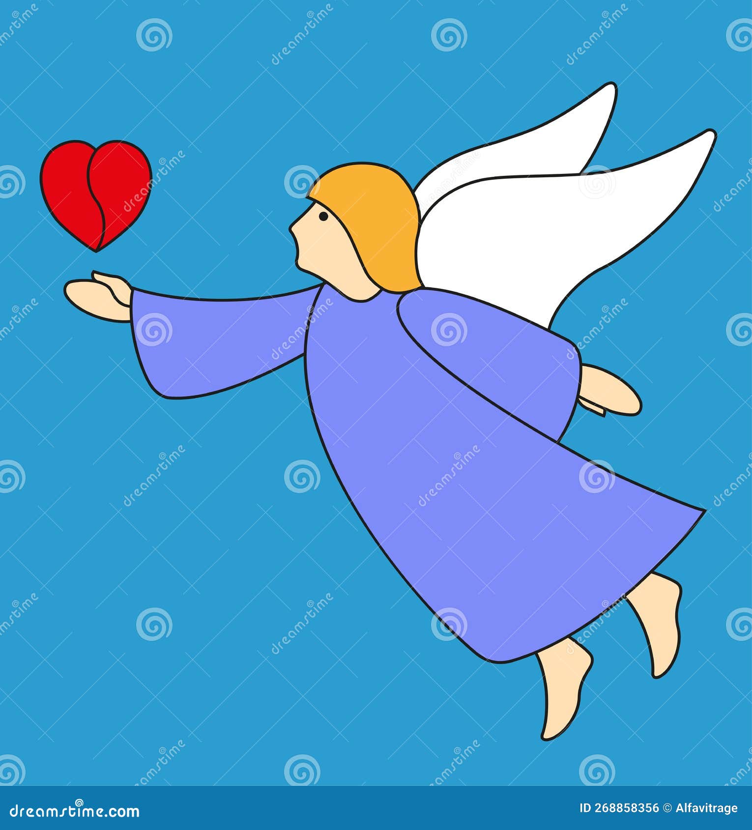Angel in flight with heart stock vector. Illustration of heart - 268858356