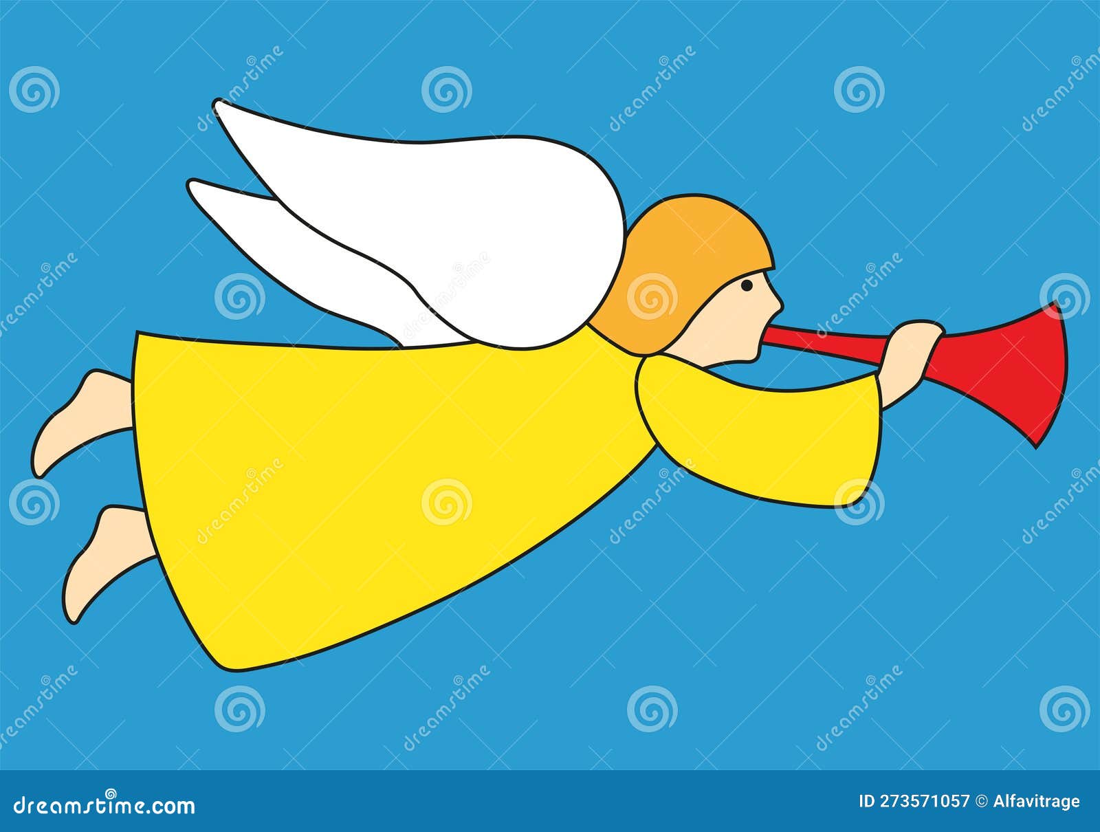 Angel in flight with horn. stock vector. Illustration of background ...