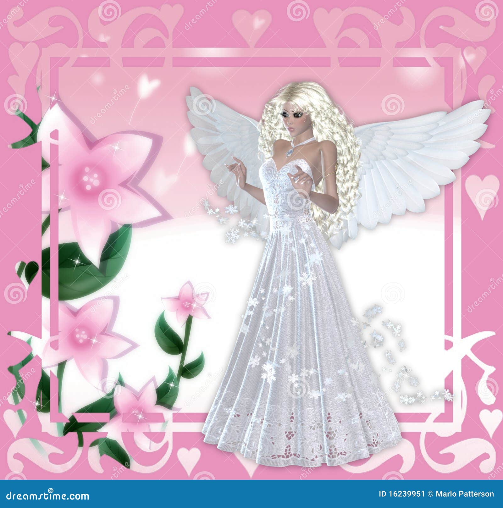 Angel Floral Pink Background Stock Illustration - Illustration of ...