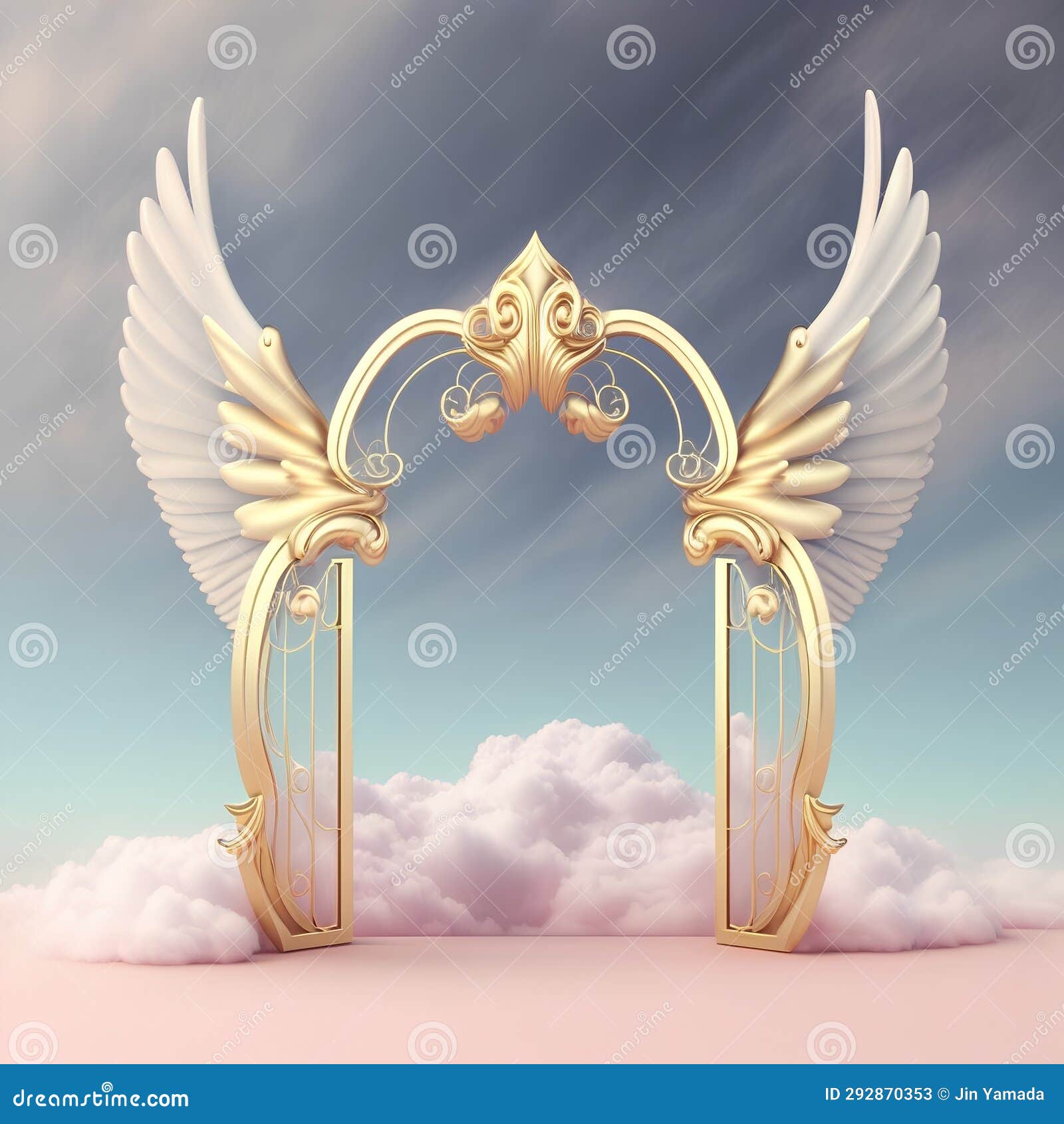 Angel Gate with Wings and Clouds in the Sky, 3d Render Stock ...