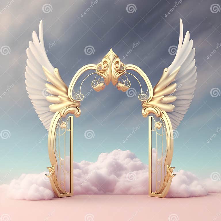 Angel Gate with Wings and Clouds in the Sky, 3d Render Stock ...