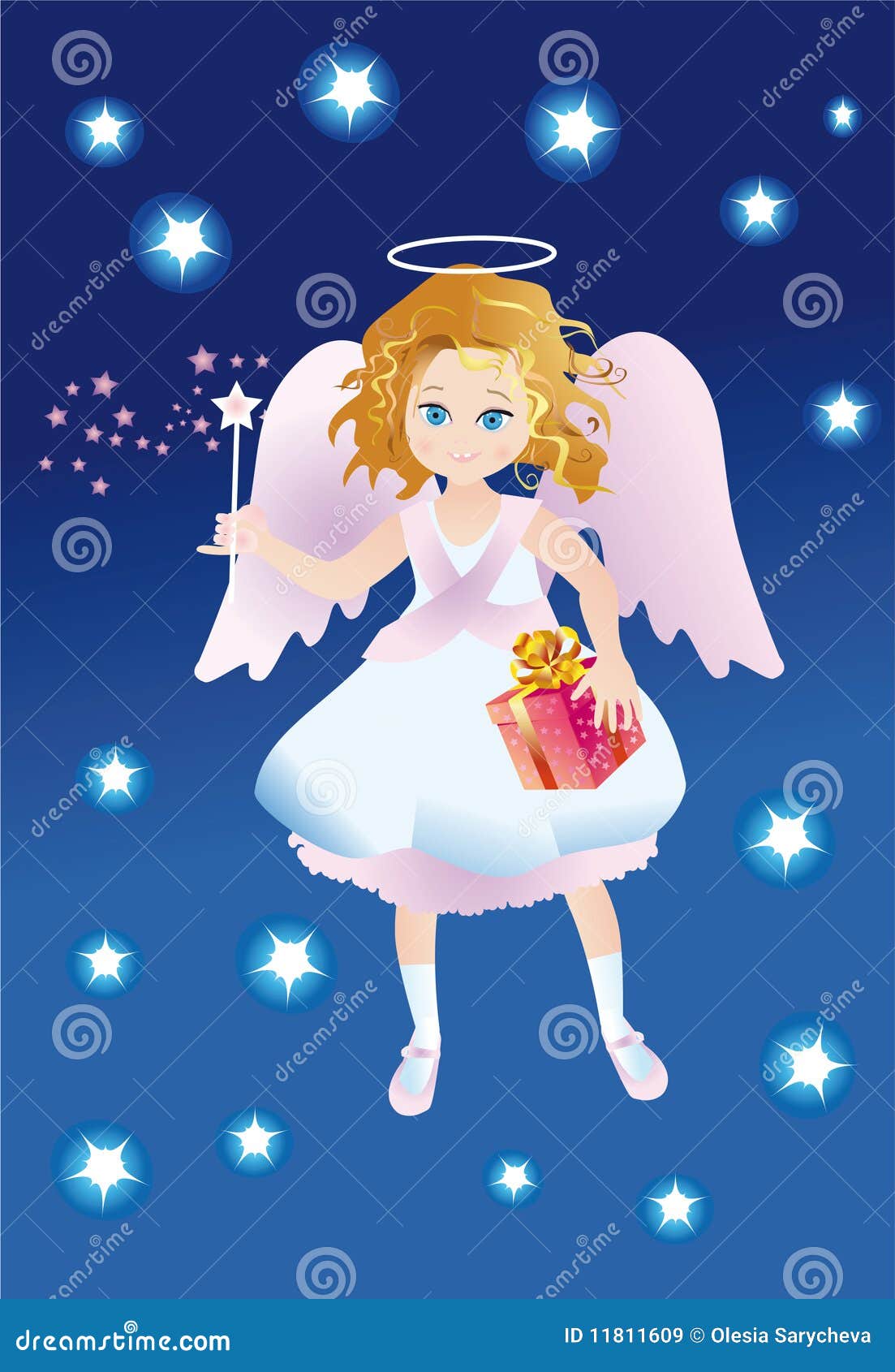 Angel with a Gift and Magic Stick Stock Vector - Illustration of gifts ...