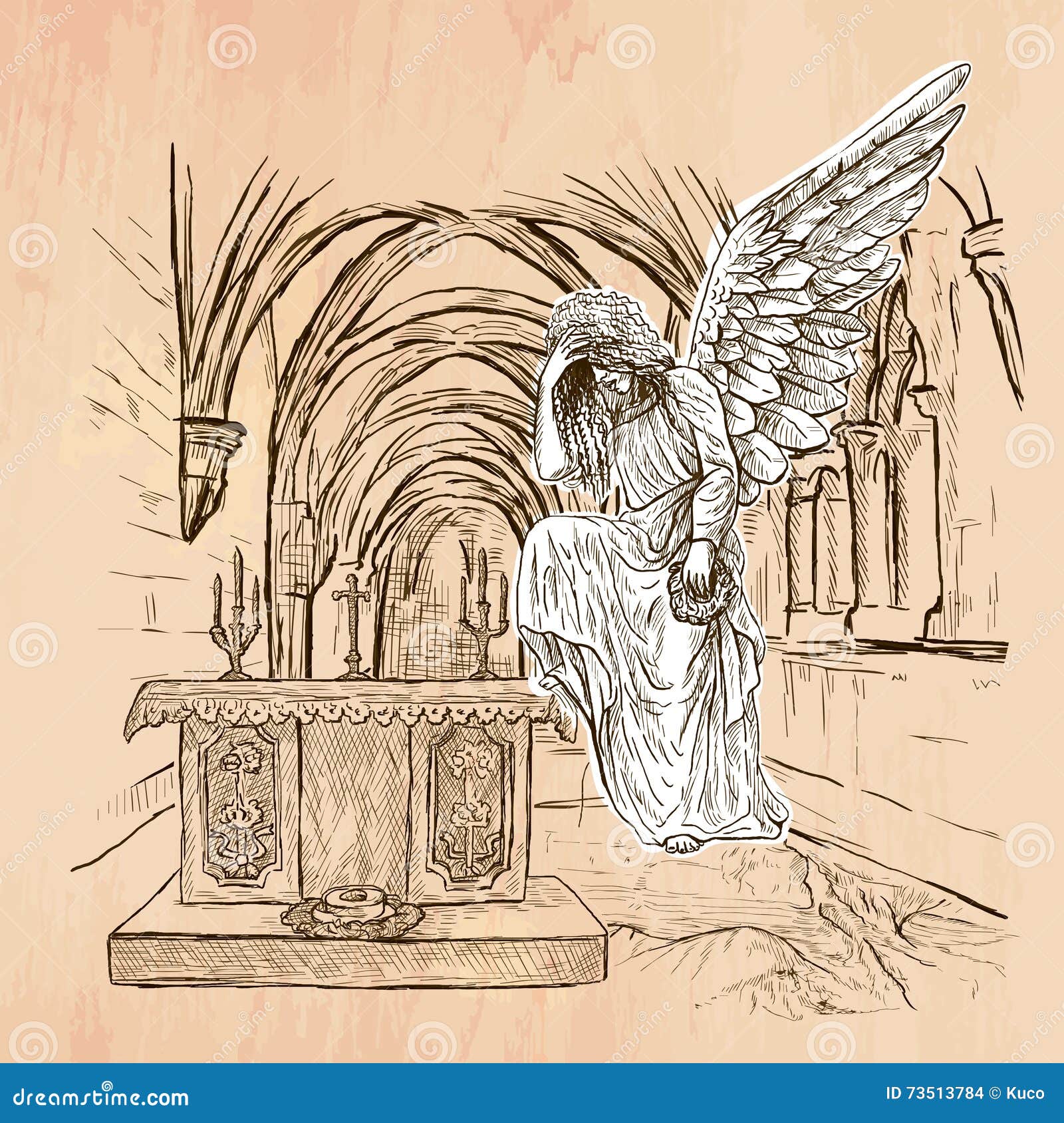 Angel - an Hand Drawn Vector Stock Vector - Illustration of hall, holy ...