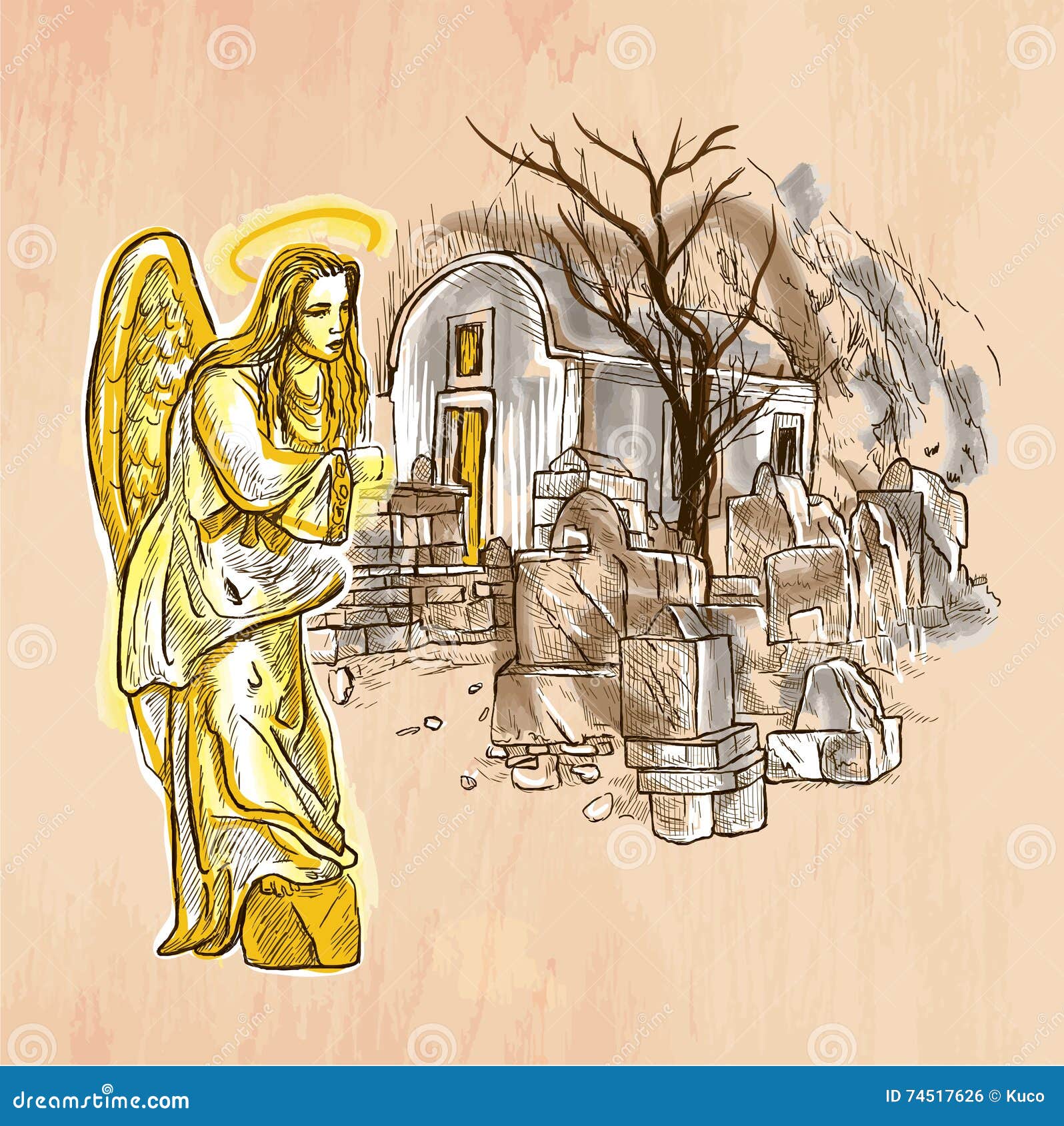 Angel - an Hand Drawn Vector. Line Art. Stock Vector - Illustration of ...