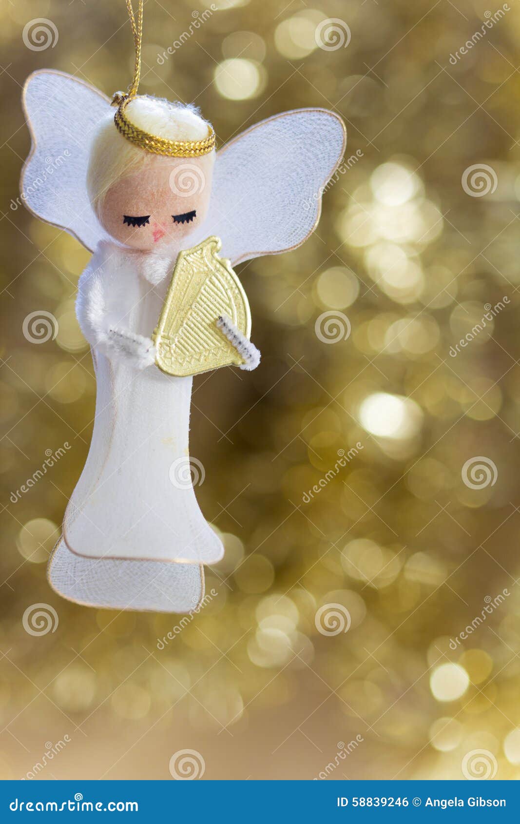 Angel with Harp Decoration - Vertical Stock Photo - Image of ...