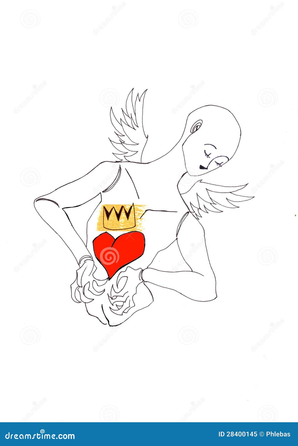 Angel with heart and crown stock illustration. Illustration of cheerful ...