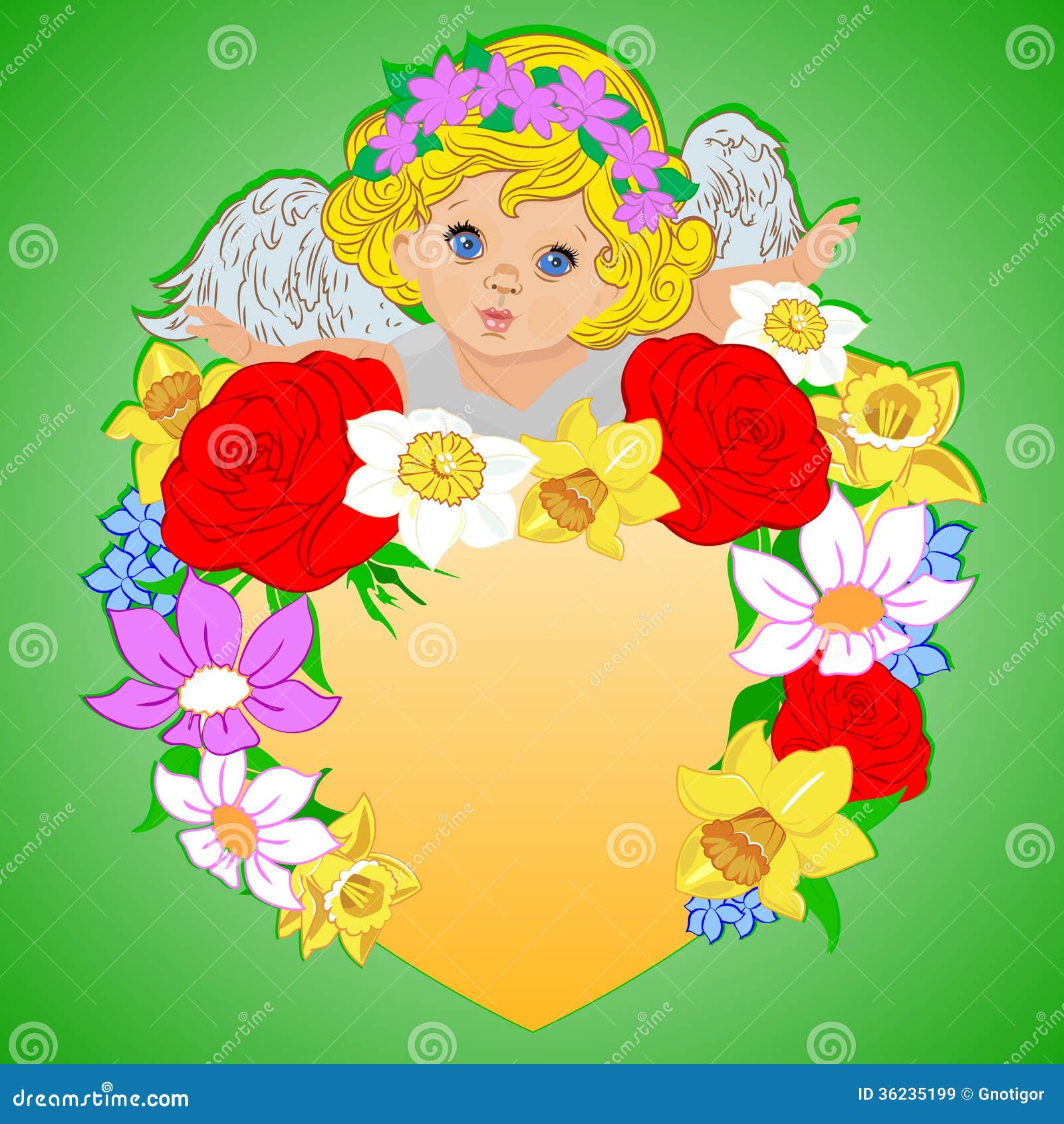 Angel with Hearts and Flowers Stock Vector - Illustration of character ...