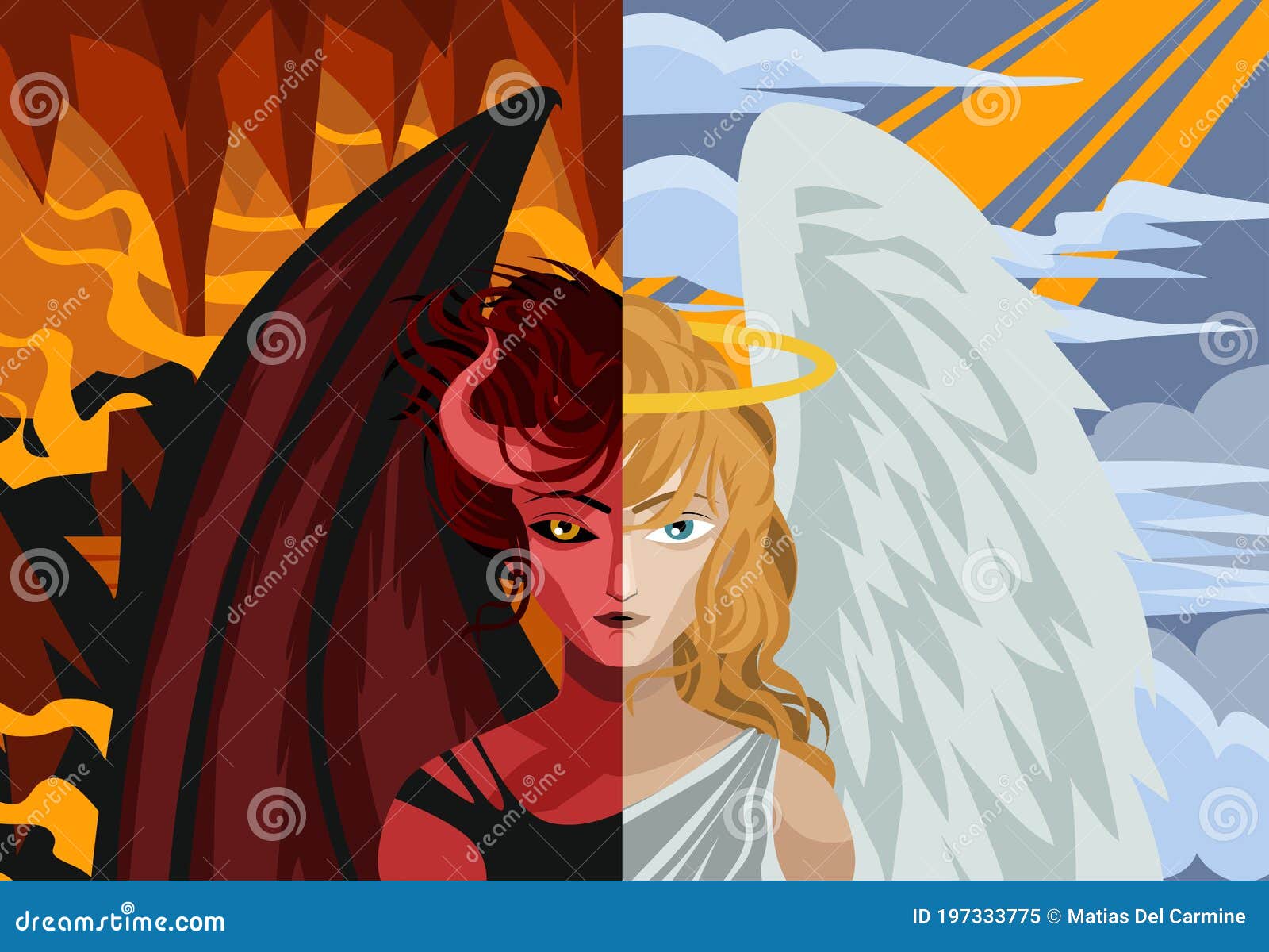 Angel in Heaven and Demon in Hell Stock Vector - Illustration of ...