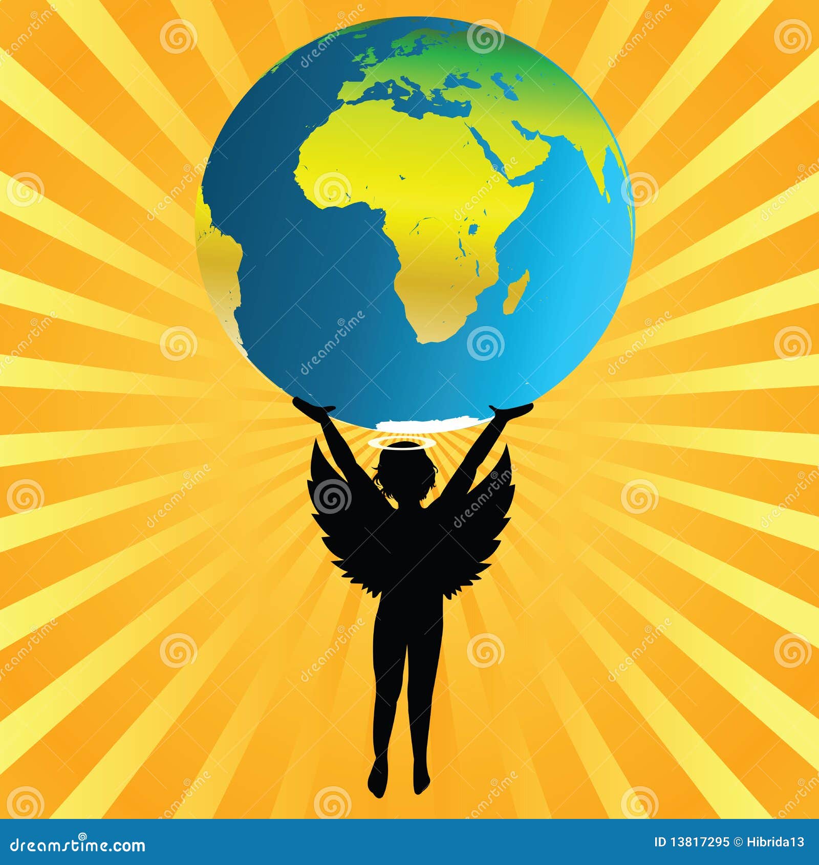 Angel Kid Holding the Earth Stock Illustration - Illustration of peace ...