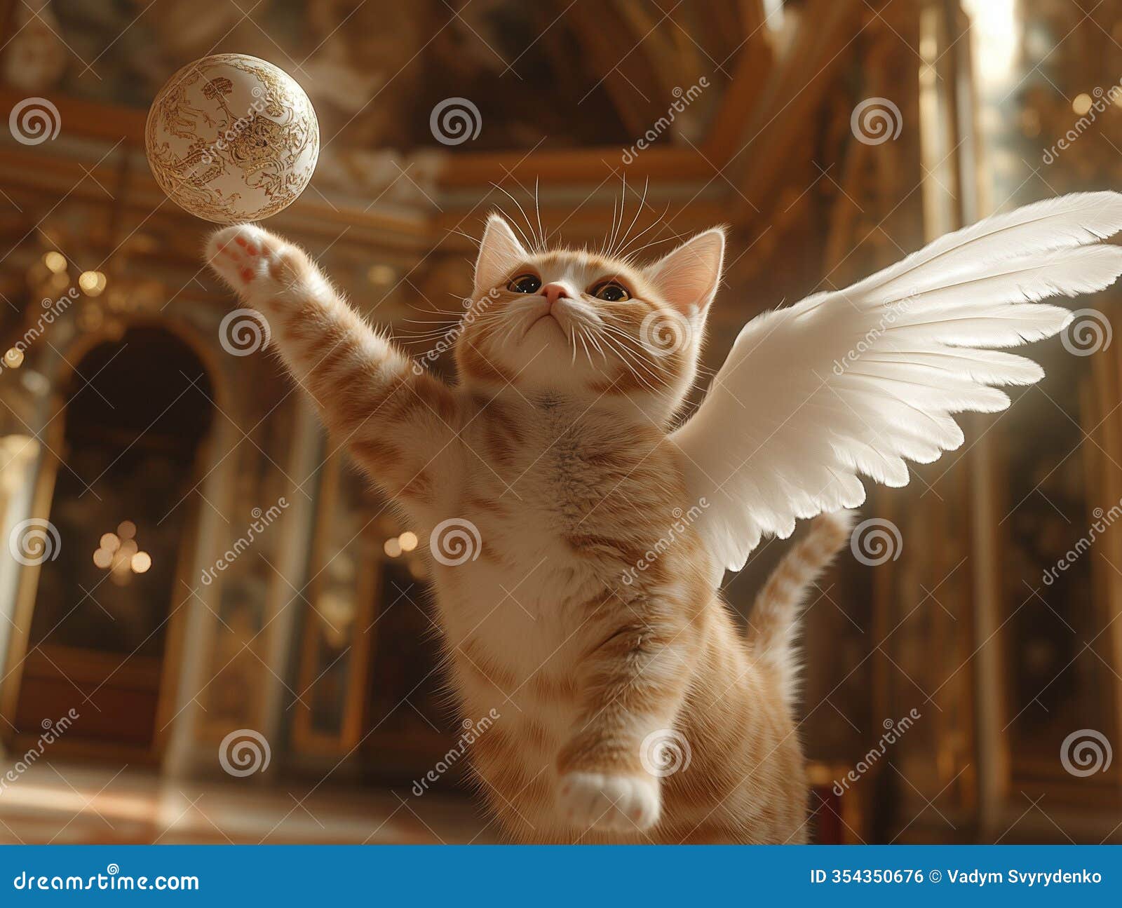 Angel Kitten Having Fun Playing with Ball Stock Photo - Image of ...