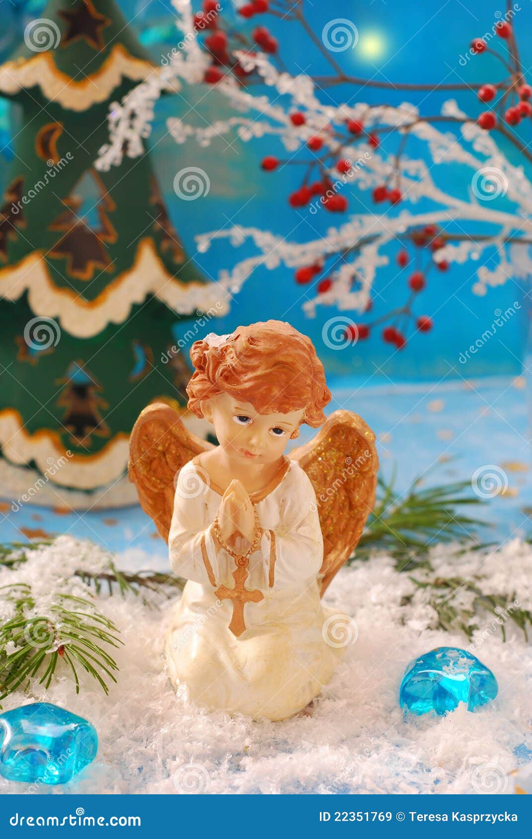 Angel Kneeling on the Snow and Praying Stock Image - Image of snow ...